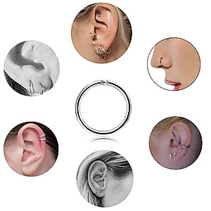 THUNARAZ 3 Pair Stainless Steel 16G Sleeper Earrings Septum Clicker Lip Nose Ring Body Piercing Silver-tone