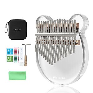 Flatsons Acrylic Kalimba Thumb Piano 17 Keys Crystal Acrylic Mbira Finger Piano with EVA Carry Bag Portable for Gifts Kids Adult Beginners Unisex (Bear style)