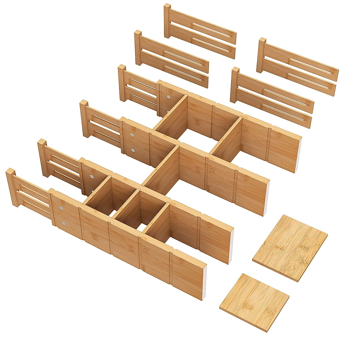 Vriccc 4.4" High Bamboo Drawer Dividers with Inserts, Kitchen Adjustable Drawer Organizers, Expandable Organization for Home, Office, Dressers, and Bathroom, 4 Divider with 8 Insert