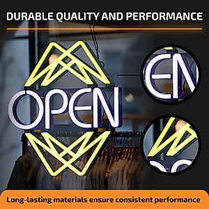 Open Sign with 49 Color Combinations, Stand Out! - Neon LED Open Sign for Business Window w Remote - Large Jumbo Bright LEDs Visible Day and Night - by Element Lux - 20 x 22in