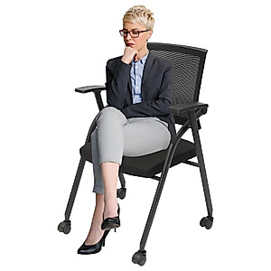 Conference Room Chairs, Set of 8, Stackable & Ergonomic Foldable Chair with Wheels and Armrest, Mesh Bouncing Back, Lumbar Support, Training Room Chair for Office Meetings, Reception