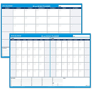 AT-A-GLANCE PM33328 30/60-Day Undated Horizontal Erasable Wall Planner, 48 x 32, White/Blue,