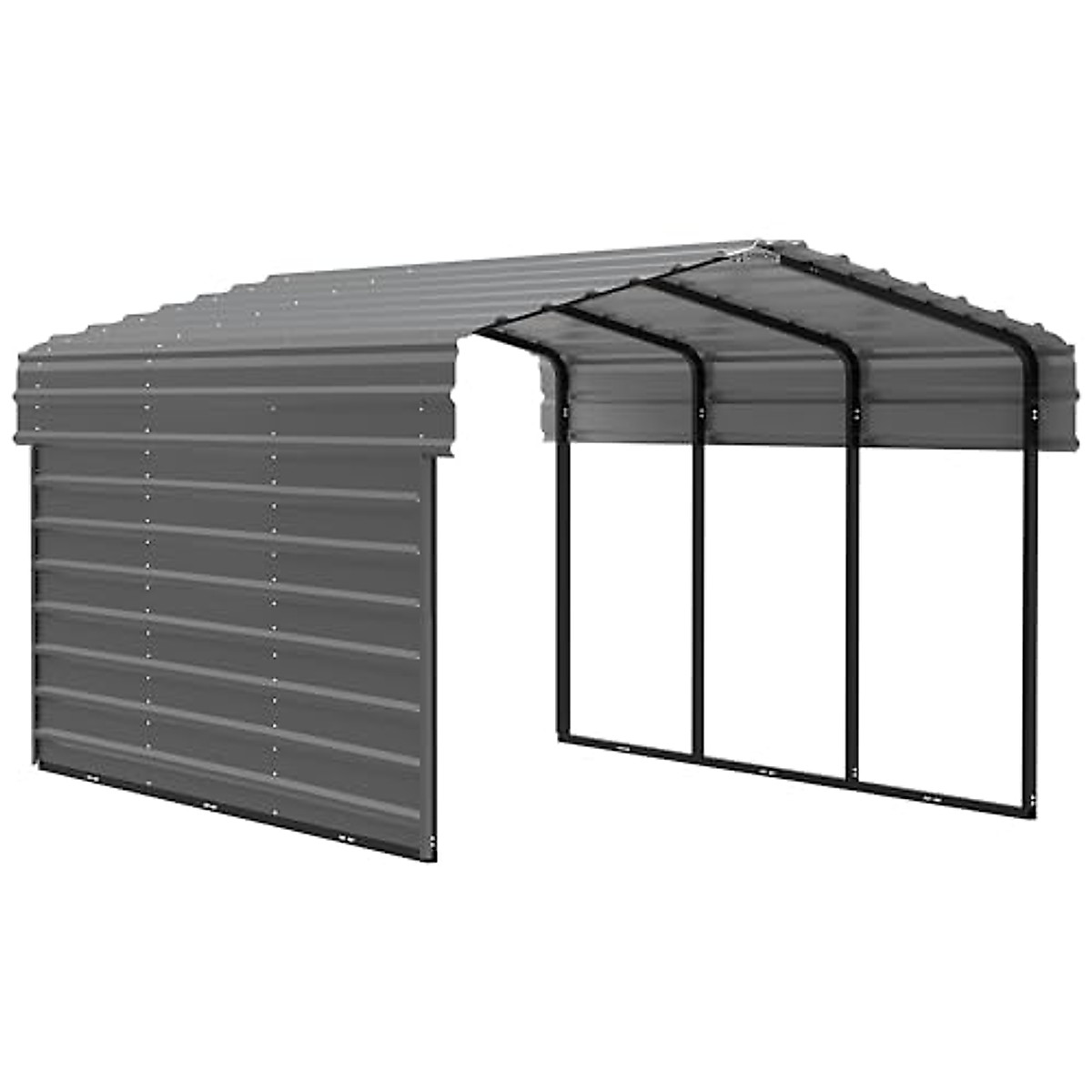 Arrow Carports Galvanized Steel Carport, with 1-Sided Enclosure, Compact Car Metal Carport Kit, 10' x 15' x 7', Charcoal