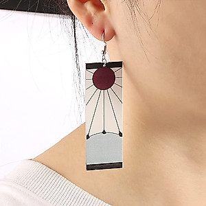Anime Kamado Tanjiro Hanafuda Earrings - Kimetsu No Yaiba Tanjiro Earrings - Cosplay Accessories For Womens (Tanjiro, Acrylic, Hook)