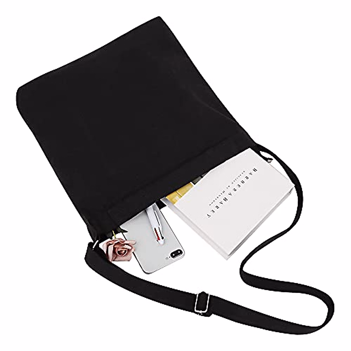 Muka Custom Embroidered Hobo Bag, Black Canvas Shoulder Bag Crossbody Bag with Logo Text