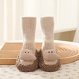 Lykmera Autumn Winter Children Toddler Boys Girls Socks Shoes Non Slip Plush Warm Comfortable Cartoon Socks Shoes Slippers (B, 6-12 Months)