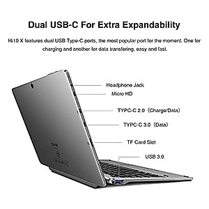 CHUWI Hi10 X, 10.1" Tablet with Keyboard and Pen, 6GB LPDDR4 128GB Storage, 1920x1200P 10-Point Touch Display, Intel Celeron N4120, 2 in 1 Convertible Laptop, Dual Band WiFi, Typc-C, Windows 10, Gray