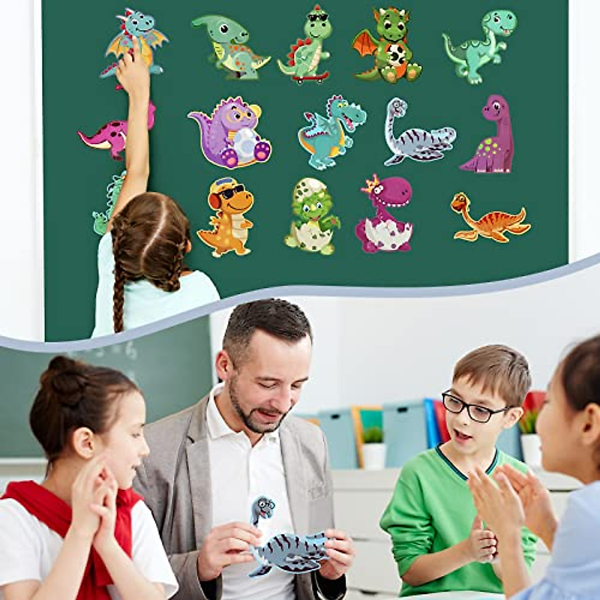 MWOOT 45 Pcs Paper Dinosaur Cutout Decoration Set,Creative Bulletin Board Cut-Out with Glue Point Dots for Classroom Party Supplies Decorations,Cute Animals Cardstock for Gift Child(15 Styles,15x15cm)