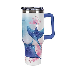 WYUSPGK 40oz Stainless Steel Car Mug, Sea Animals Stingrays Print Travel Mug, Double-Wall Insulated with Straw, Perfect for Car, Office, Outdoor