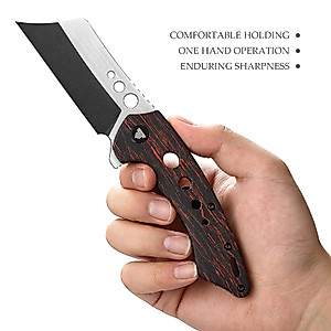TRIVISA Folding EDC Knife for Men with Clip,Pocket Folded Knives for Outdoor Camping Hiking,3.7" PVD Coating Stonewash &Handle Satin 154CM Flipper Blade,Mensae-03RB