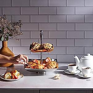 Colleta Home Tier Serving Tray- 2 Tier Cake Stand- Stainless Steel Server Stand- Cupcake Stand- Buffet Tower- Party Platter- Decorative Silver Dessert Tower