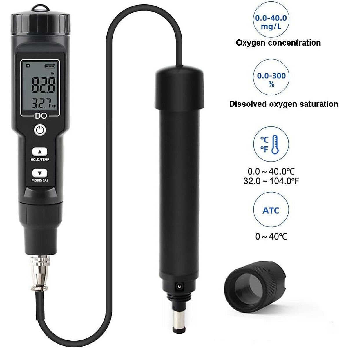 Generic Dissolved Oxygen Meter, Digital Oxygen Test Kit Analyzer, DO Probe with ATC for Aquarium, Measurement Range: 0‑30mg/L 6 Replaceable Electrode Tips, 30ml Electrode Filling Fluid