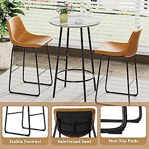 Shahoo 29 inch Industrial Bar Stools Set of 2, Faux Leather Dining Chairs with Metal Legs and Footrest, Counter Height Barstools with Back for High Table Kitchen Island, Light Brown