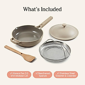 Our Place Always Pan 2.0-10.5-Inch Nonstick, Toxin-Free Ceramic Cookware | Versatile Frying Pan, Skillet, Saute Pan | Stainless Steel Handle | Oven Safe | Lightweight Aluminum Body | Steam