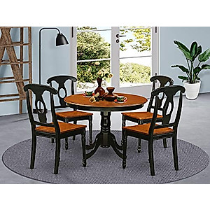 East West Furniture HLKE5-BCH-W 5 Piece Dining Room Table Set Includes a Round Kitchen Table with Pedestal and 4 Dining Chairs, 42x42 Inch, Black & Cherry