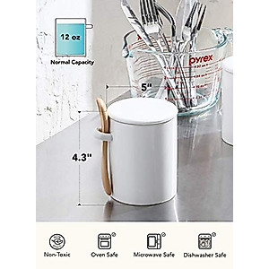 LE TAUCI Sugar Bowl with Lid and Spoon, Ceramic Sugar Bowl, Sugar Jar for Kitchen, Coffee bar, Countertop, 12 oz Salt Container, Modern Farmhouse Kitchen Decor, White