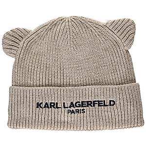 Karl Lagerfeld Paris Women's Soft Cat Ear Pom Beanie, Camel, ONE Size