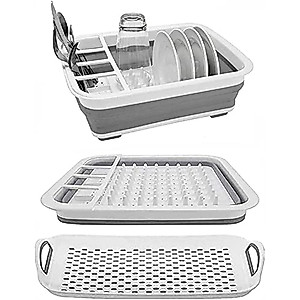 Collapsible Dish Rack and Drainboard Set Storage Dish Drying Rack Basket Folding Storage Container for Kitchen Motorhome Camper