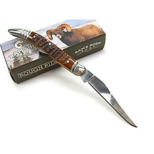 S.S. Folding Knives Rough Rider Rr1548 Brown Ram Horn Toothpick Straight Open Folding Pocket Knife Outdoor Survival Hunting Knife for Camping by Survival Steel