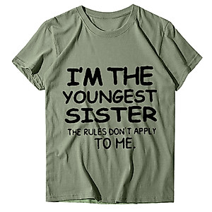5 or Less Items,Casual V Neck Women Short Sleeve Print Letter Top Casual Women's Tshirt Women's T-Shirts Womens Long Sleeve (Green-C, M)