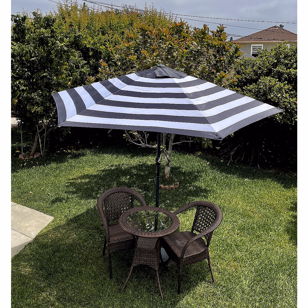 BELLRINO DECOR Replacement 9 ft 6 ribs BLACK/WHITE STRIPE in STRONG & THICK in Umbrella Canopy (Canopy Only)
