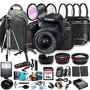 Canon EOS 2000D (Rebel T7) DSLR Camera w/EF-S 18-55mm F/3.5-5.6 Zoom Lens + 100S Sling Backpack + 64GB Memory Cards, Professional Photo Bundle (40pc Bundle) (Renewed)