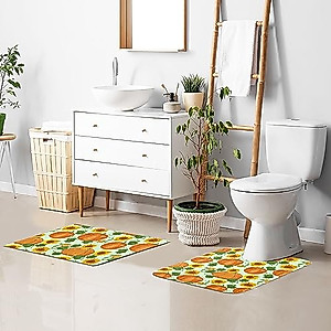 Lotupokon Sunflowers Orange Pumpkins Bathroom Rug Mat Soft Absorbent Bathroom Rugs Mats Non Slip Bath Mats Rugs Machine Wash Bath Mat Rug Set for Bathroom Door Mat Tub, Rectangle Shower Rug