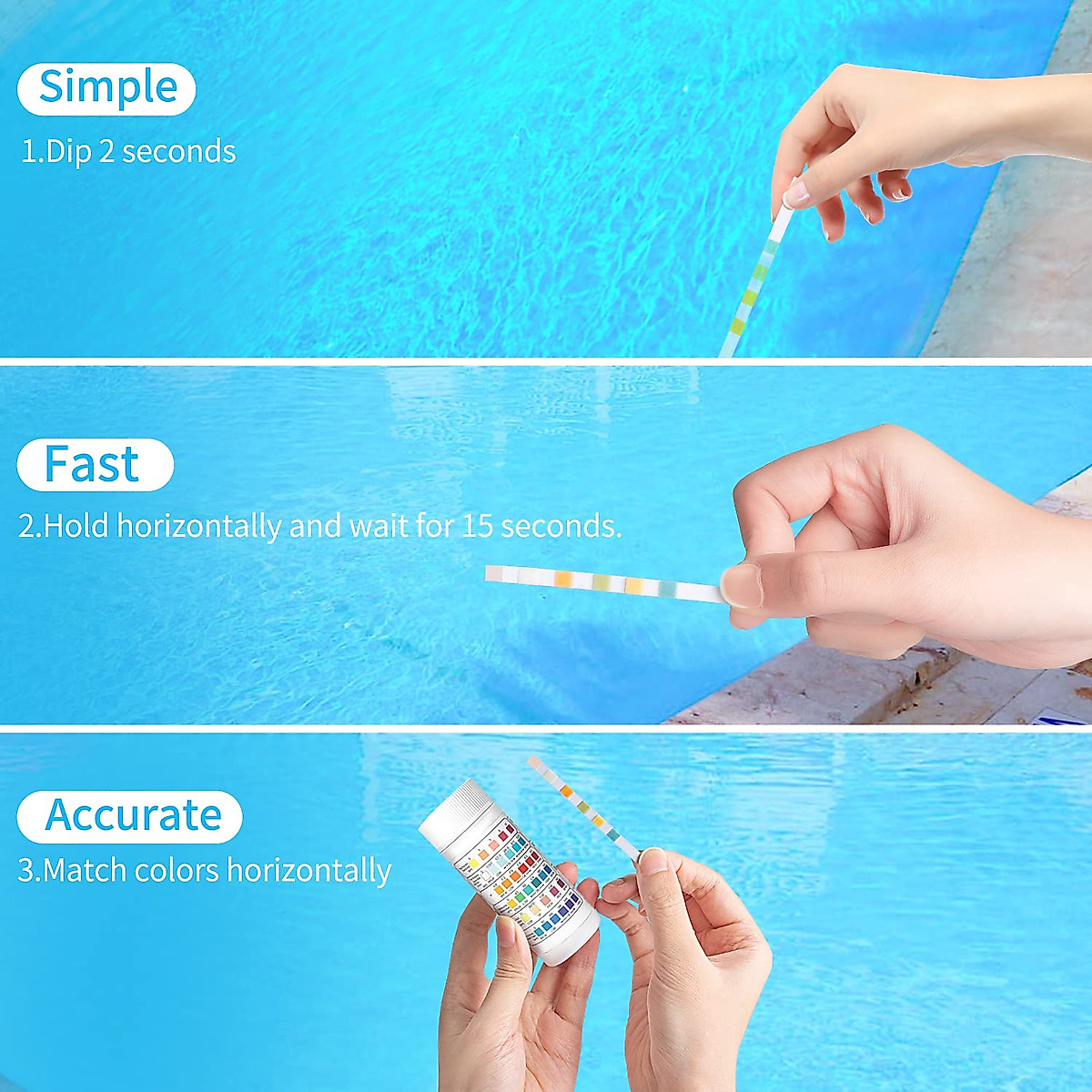 Hankmore 6 in 1 Pool Test Strips 50 Counts Swimming Pool Hot Tub Spa Water Quality Testing for Total Chlorine / Free Chlorine / Bromine / Total Hardness / pH / Cyanuric Acid / Total Alkalinity