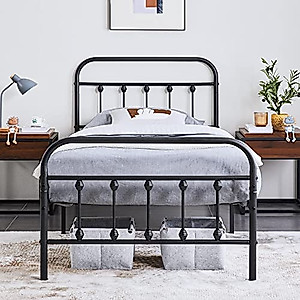 Yaheetech Classic Metal Platform Bed Frame Mattress Foundation with Victorian Style Iron-Art Headboard/Footboard/Under Bed Storage/No Box Spring Needed/Twin Size Black
