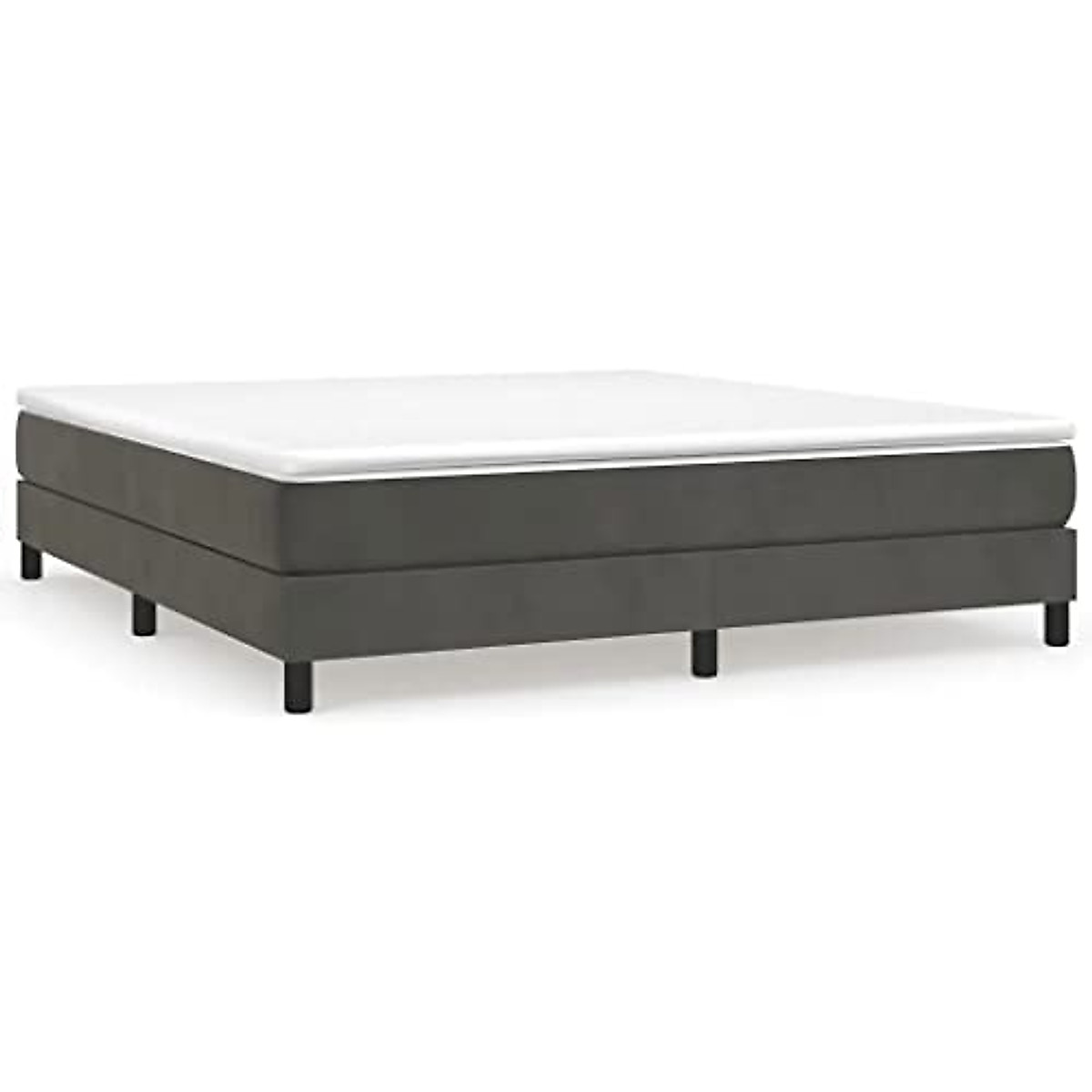 vidaXL Box Spring Bed Frame Home Indoor Bedroom Bed Accessory Wooden Upholstered Double Bed Base Furniture Dark Gray 76"x79.9" King Velvet