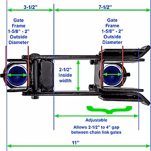 Black Chain Link Commercial Strong Arm Double Gate Latch - Latches Two Gates Together Without The Need of a Drop Rod - Chain Link Double Gate Latch for 1-5/8" Thru 2" Gate Frames