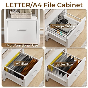 SEDETA 98" Home Office Desk, White Computer Desk with Letter/A4 File Drawer & Power Strip with USB, 2 Person Long Desk with Storage, Printer Shelf & Monitor Stand for Home Office, White