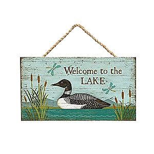 Welcome to The Lake Loon Bird Wooden Sign Wall Hanging Home Decor Cabin Sign 20x30cm / 8x12 inch
