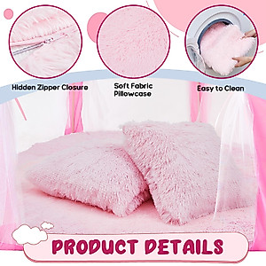 Buryeah 3 Pcs Princess Tent Supplies for Kids 1 Pcs Hexagon Rug for Princess Tent 2 Pack Throw Pillow Covers for Playhouse Princess Tent Kids Play Castle (Pink)