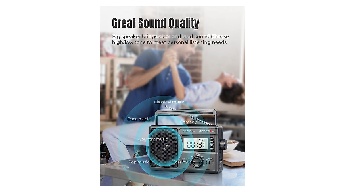 PRUNUS J09 Portable Radio with Big Screen for Seniors and Emergencies