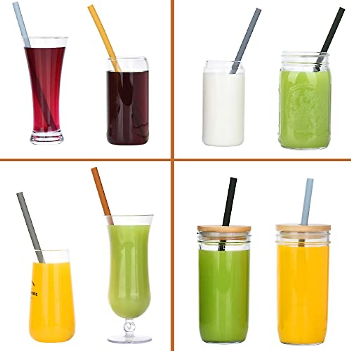 ALINK 8-Pack Reusable Silicone Straws - Long Flexible Rubber Silicone Drinking Straws for RTIC/Yeti 30 oz Tumblers, Jars, with 2 Cleaning Brush