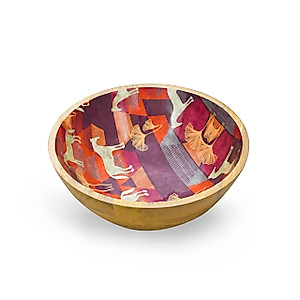 YoTreasure Tiramisu Gold Horse Salad Bowl with Salad Servers | Salad Bowl with Tongs | Wood Fruit Bowl for Kitchen Counter | Resin/Mango Wood Bowl