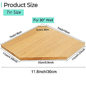 Corner Shelf Floating, Solid Oak Wood Corner Wall Shelf with Wire Hole for Cable, Small Plant Hanging Display Corner Shelf Wall Mount for Bedroom Living Room Kitchen