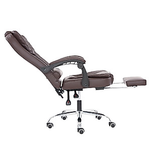 BXCSMFA Executive Office Chair Black Leather Reclining Office Chair with Footrest, Ergonomic Massage Office Chair Comfortable Adjustable Computer Task Rolling Chair (Amber Massage Executive Chair)