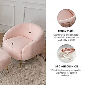 Kiztir Pink Accent Chair, Reading Chair with Ottoman/Gold Legs, Sherpa Accent Chair for Living Room, Bedroom or Reception Room