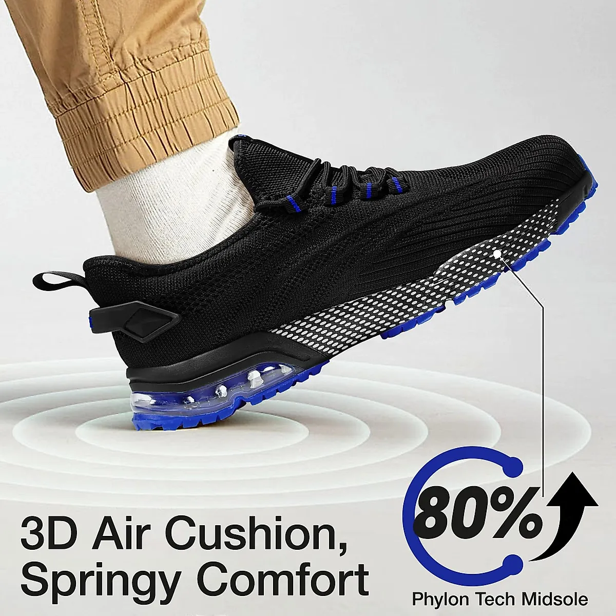 SPIEZ Composite Toe Safety Shoes, Unisex Air Cushion Lightweight Work Shoes Black/Blue Black/Green US5-12