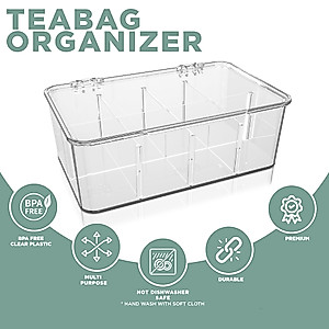 Utopia Home (3 Pack) Tea Bag Organizer - Stackable Tea Bag Storage Organizer with Clear Top Lid- Tea bag holder For Counter tops, Kitchen Cabinets, Pantry, Sweeteners (Clear)