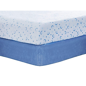 Cozy Fleece Microplush Super Soft Fitted Crib Sheets (Set of 2), Blue/White with Moon & Stars