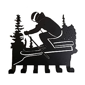 Ski Metal Wall Decor,Skier Rack Snowsports Key Holder Hooks Organizer Rack Wall Mounted Decor for Coats,Bags,Umbrellas-Mountain Bike Gear Rack Metal Wall Hook Decor Gift for Ski Lovers Snowmobile car