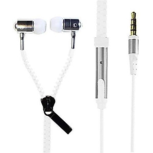 Luminous Zip Earphones Glow in The Dark Zipper Headphones Light up Wired Earbud Stereo Earphones for Mobile Phones Tablet (Zip-White)