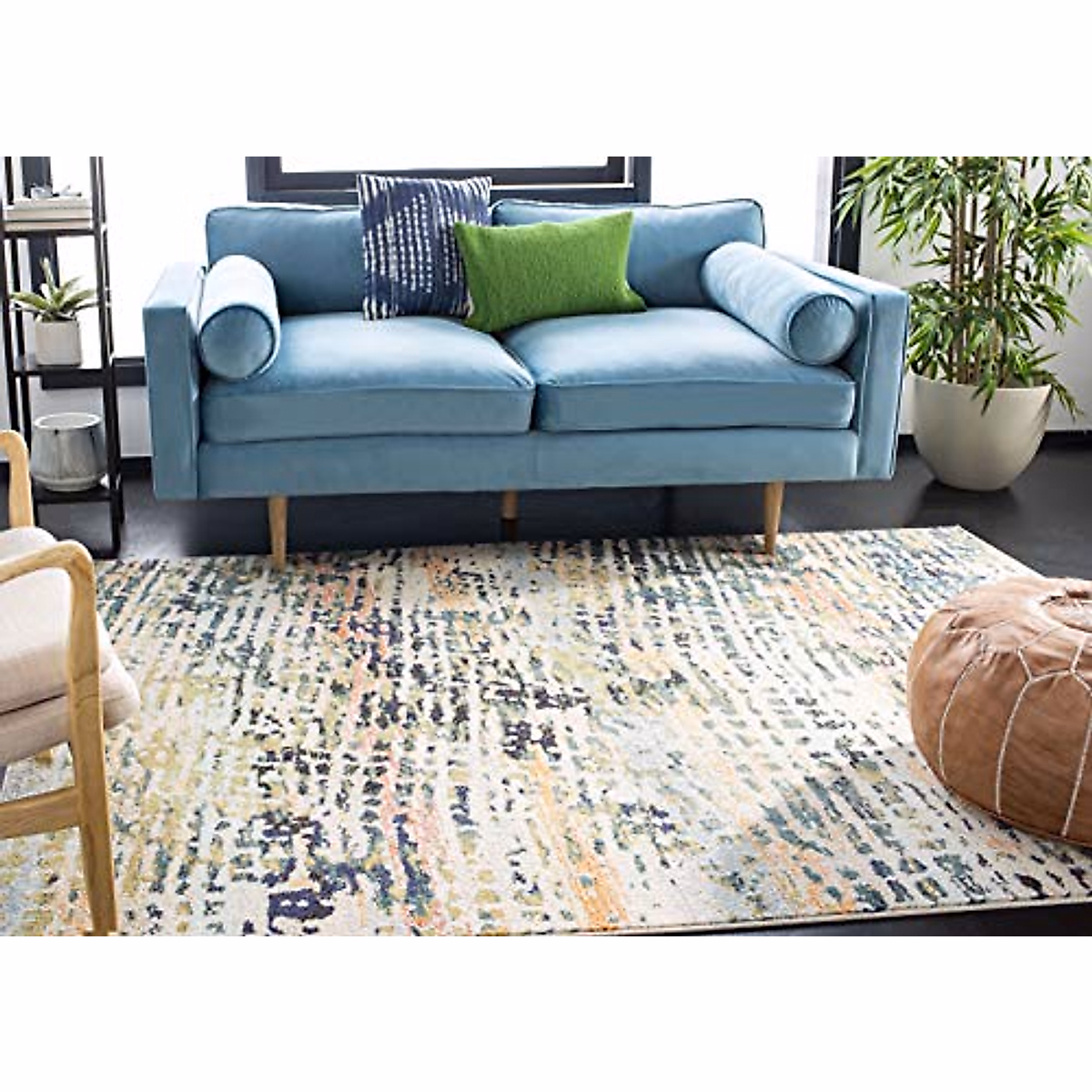 SAFAVIEH Madison Collection Accent Rug - 2'2" x 4', Beige & Navy, Modern Abstract Design, Non-Shedding & Easy Care, Ideal for High Traffic Areas in Entryway, Living Room, Bedroom (MAD454A)