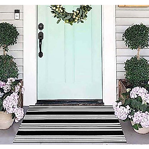 Black and White Striped Outdoor Rug 24'' x 35'' Door Mat Outdoor Machine Washable Welcome Mats Cotton Hand-Woven Entryway Rug for Front Porch/Entryway/Laundry/Bathroom/Bedroom