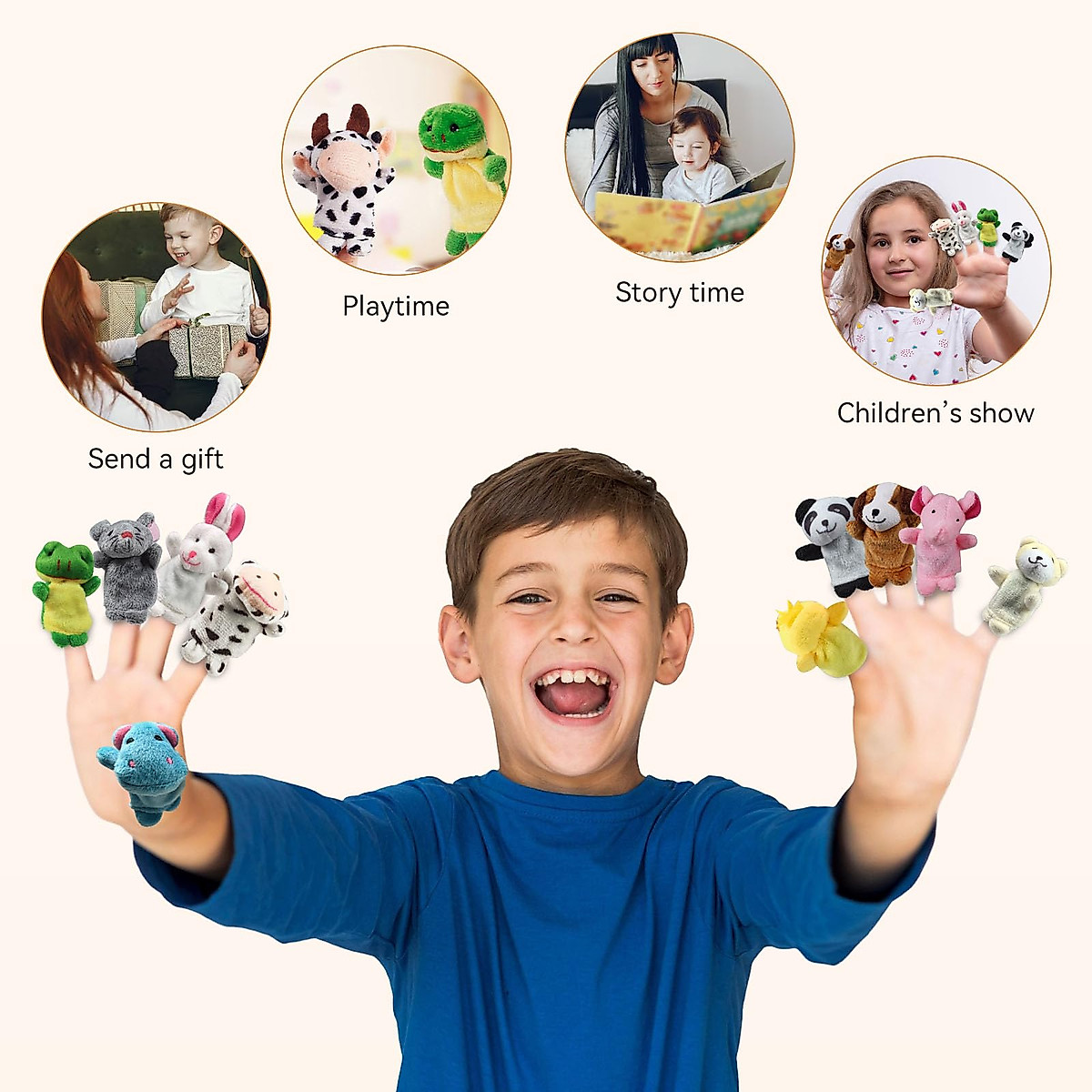 5 PCS Finger Puppets for Kids Toddlers Ages 1-3 3-5 4-8, Mini Plush Animals Baby Finger Puppet Toys, Show Theater Props, Small Prize Box and Bulk Party Favors for Kids, Toddlers