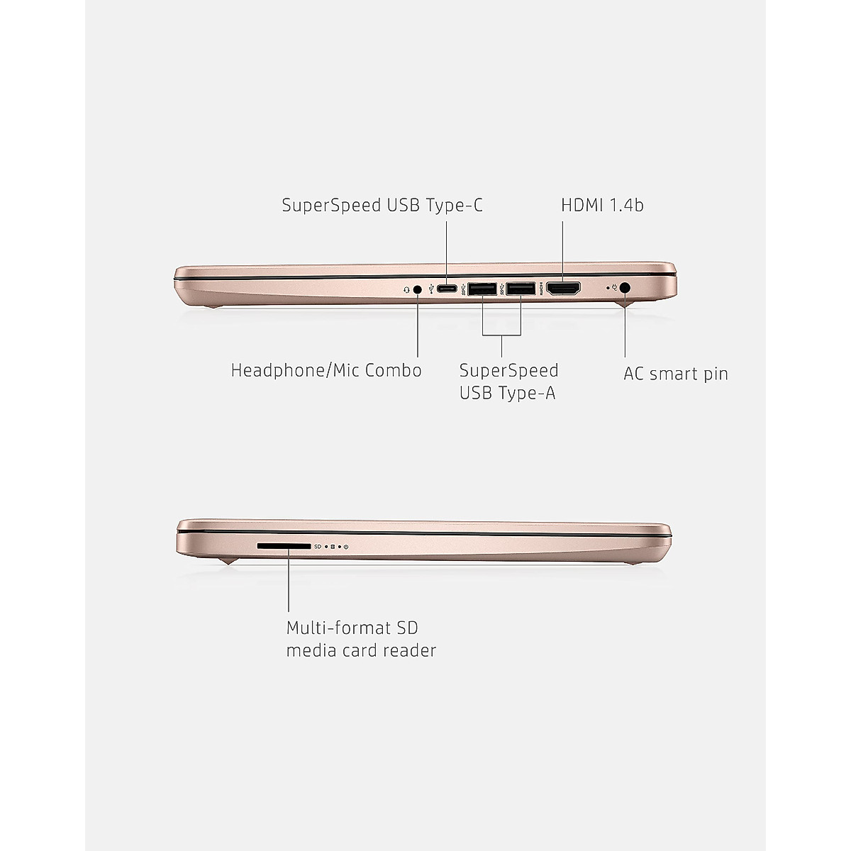 HP 14 Laptop, Intel Celeron N4020, 4 GB RAM, 64 GB Storage, 14-inch Micro-edge HD Display, Windows 10 Home, Thin & Portable, 4K Graphics, One Year of Microsoft 365 (14-dq0030nr, 2021, Pale Rose Gold)