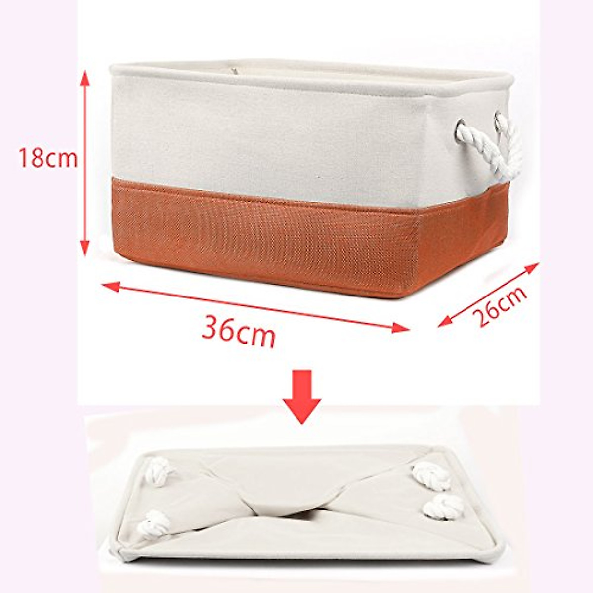 uxcell Collapsible Fabric Storage Basket Bins with Dual Handles, Foldable Toy Bins for Laundry Clothes Storage, Home Organizer for Bedroom Office Closet Shelves Orange+White Medium